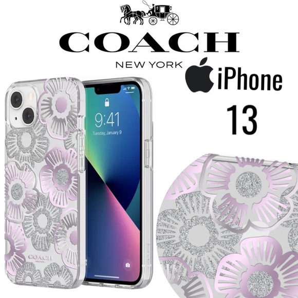 Coach | Accessories | Coach Magsafe Purple Silver Glitter Tea Rose ...